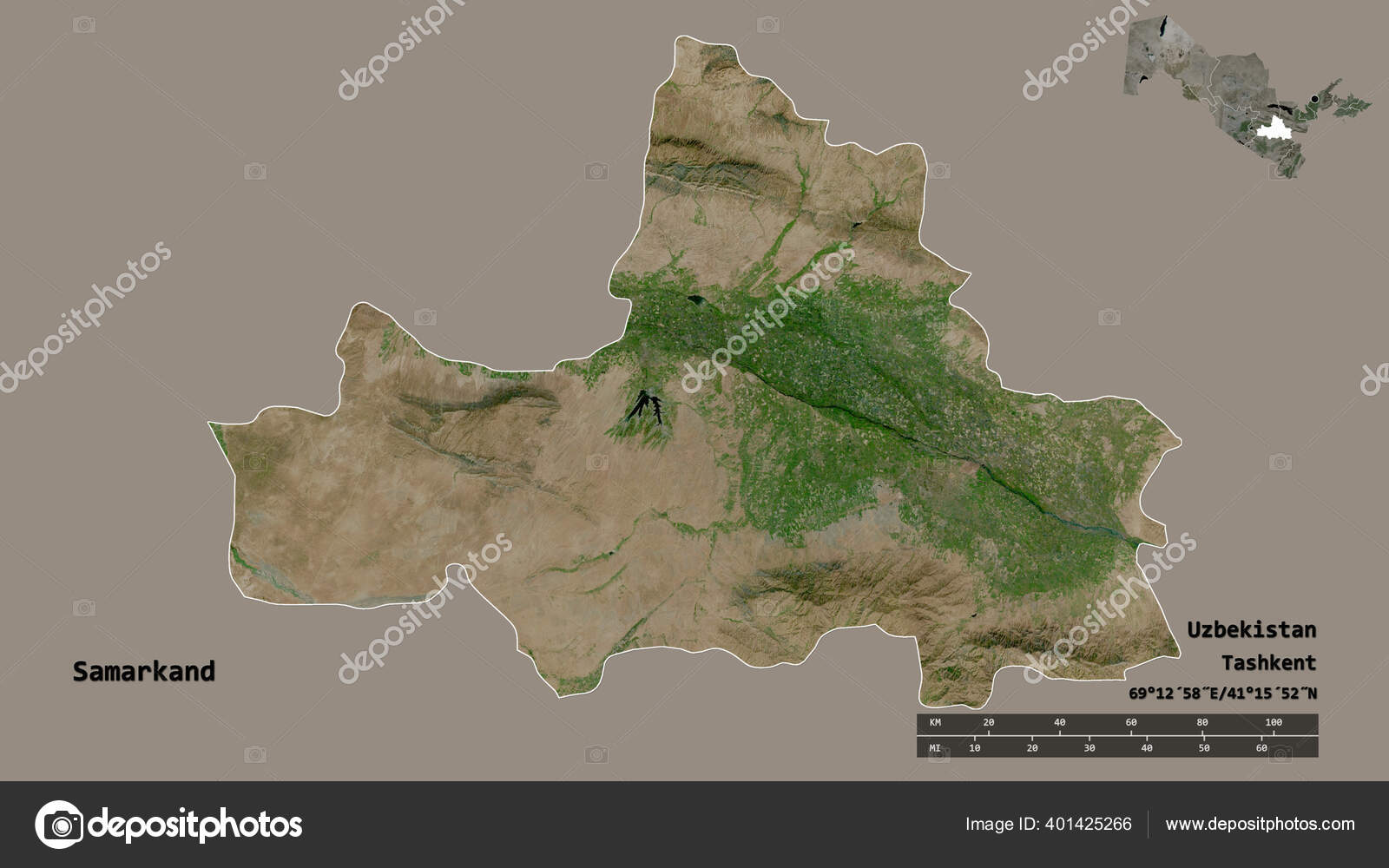 Shape Samarkand Region Uzbekistan Its Capital Isolated Solid Background ...