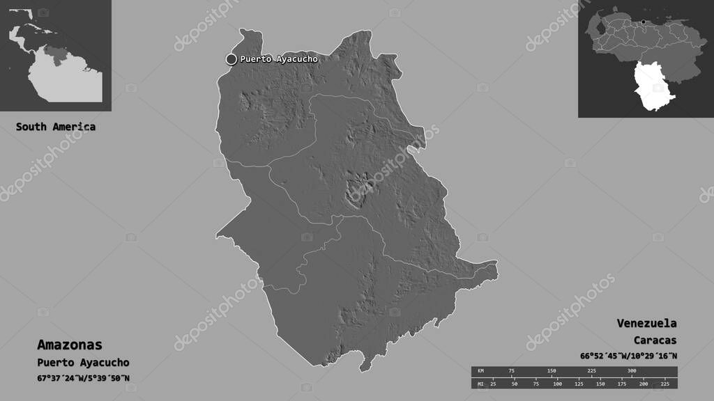 Forma de Amazonas, estado de Venezuela, y su capital. Escala de ...