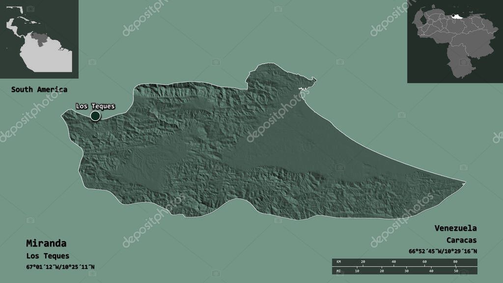 Forma de Miranda, estado de Venezuela, y su capital. Escala de ...