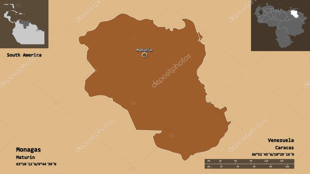 Forma de Monagas, estado de Venezuela, y su capital. Escala de ...