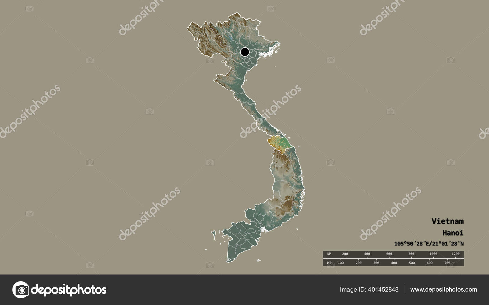 Desaturated Shape Vietnam Its Capital Main Regional Division Separated ...