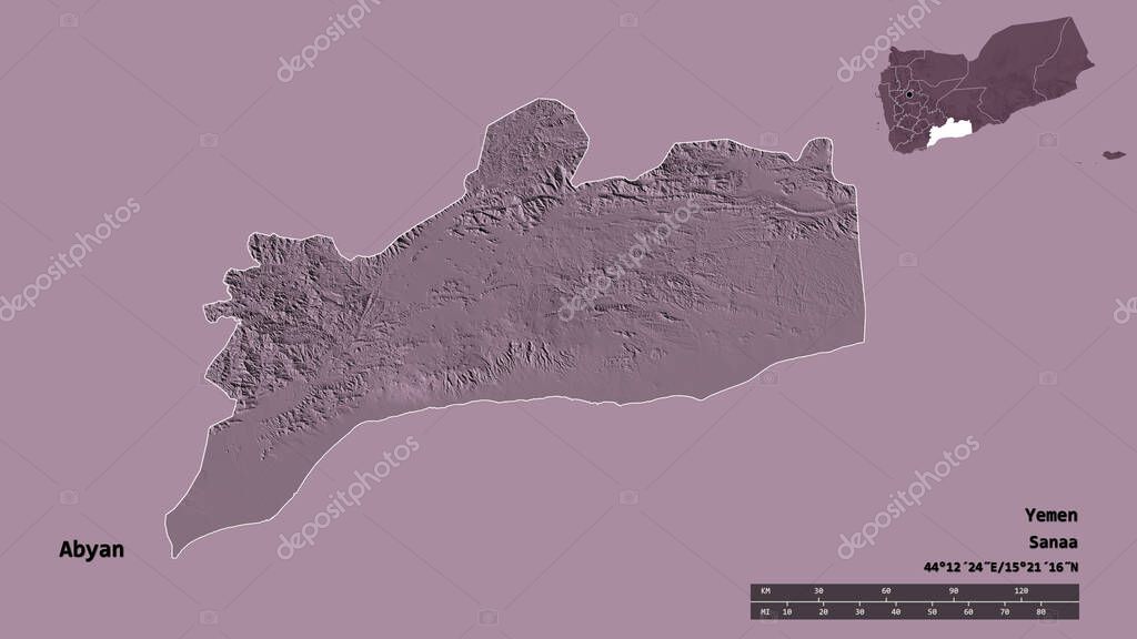 Forma de Abyan, provincia de Yemen, con su capital aislada sobre un ...