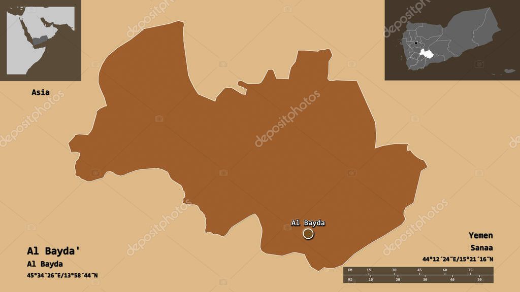 Shape of Al Bayda ', gobernación de Yemen, y su capital. Escala de ...
