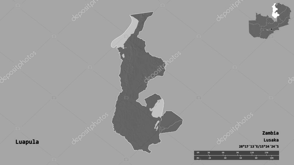 Forma de Luapula, provincia de Zambia, con su capital aislada sobre un ...