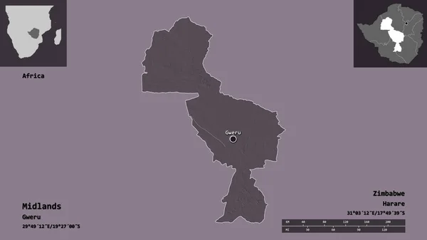 Shape of Midlands, provincia de Zimbabwe, y su capital. Escala de ...