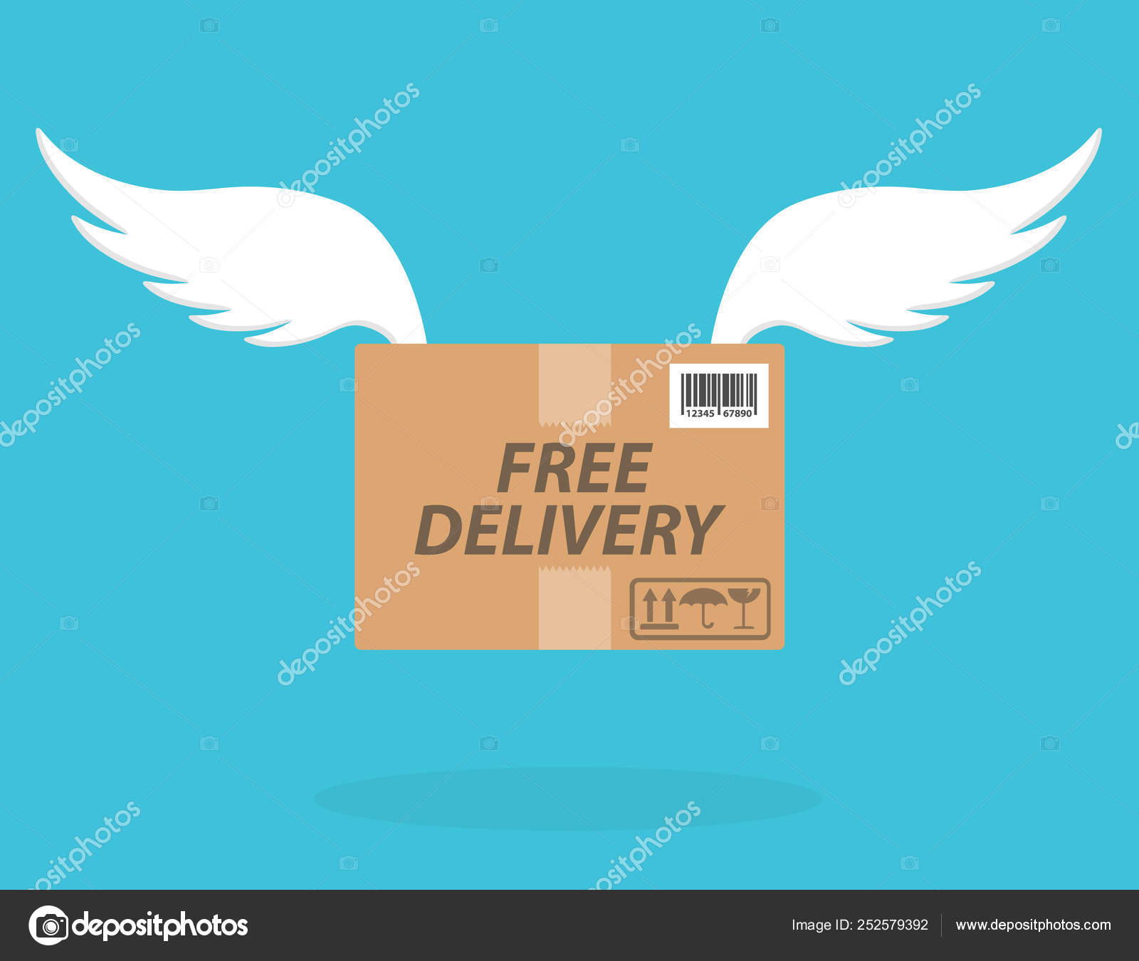 Free Delivery Concept Cardboard Delivery Box Wings Stock Vector Image ...