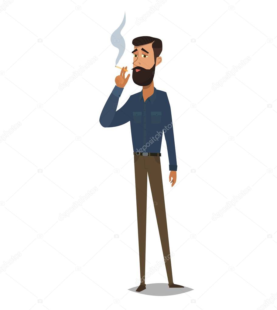 El hombre está fumando un cigarrillo. La dependencia del tabaco. El ...