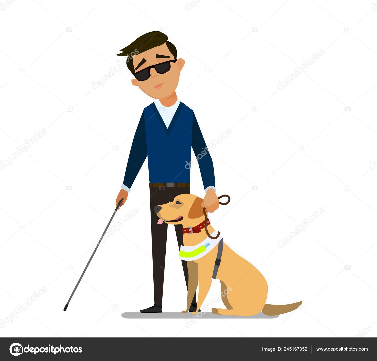 Blind Boy Being Guided Seeing Eye Dog Vector Illustration Cartoon Stock ...