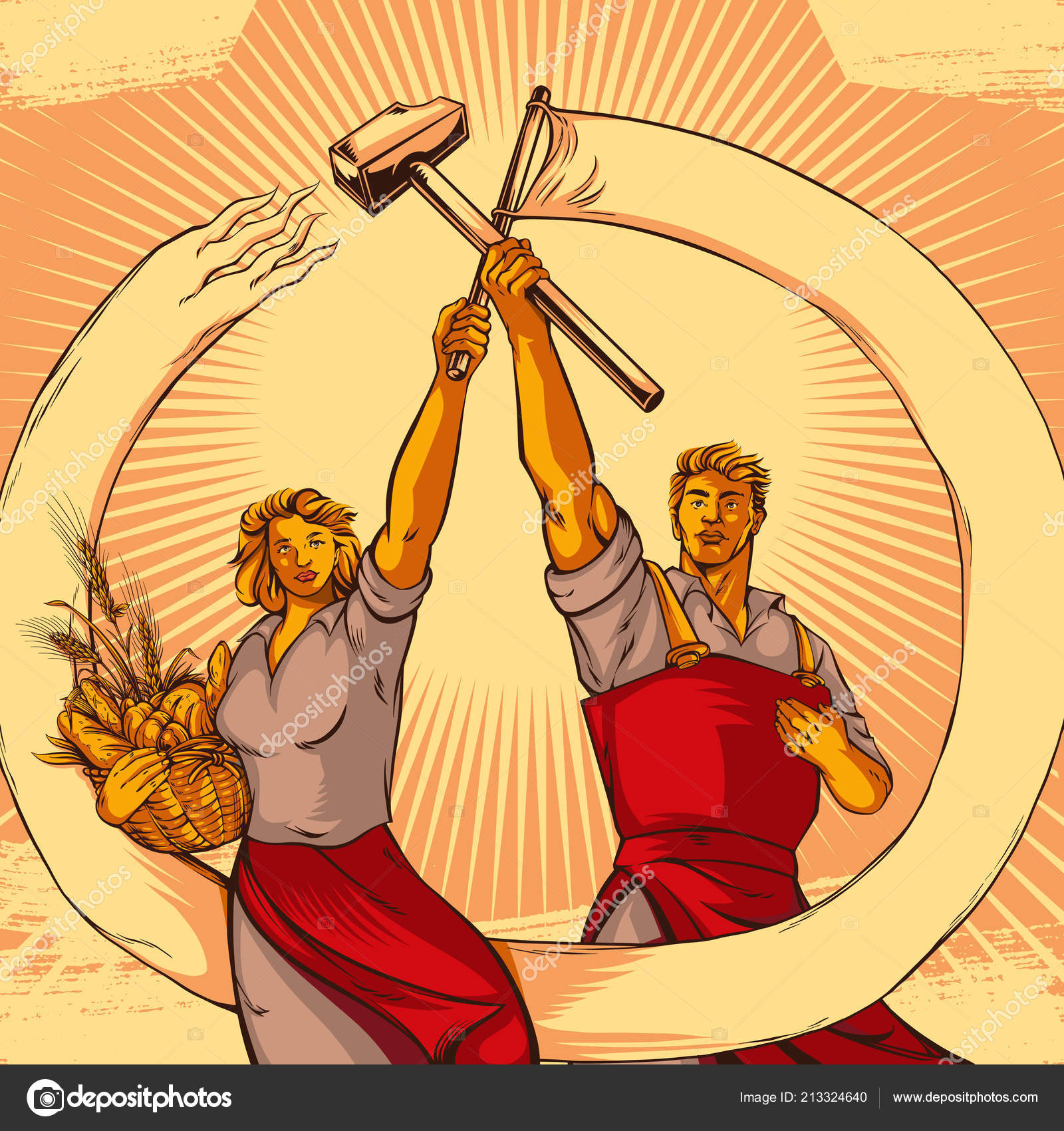 Work Create Retro Soviet Work Propaganda Stock Vector