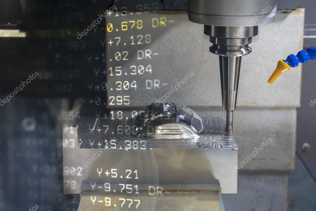 La escena abstracta de la fresadora CNC y los datos del código G que ...