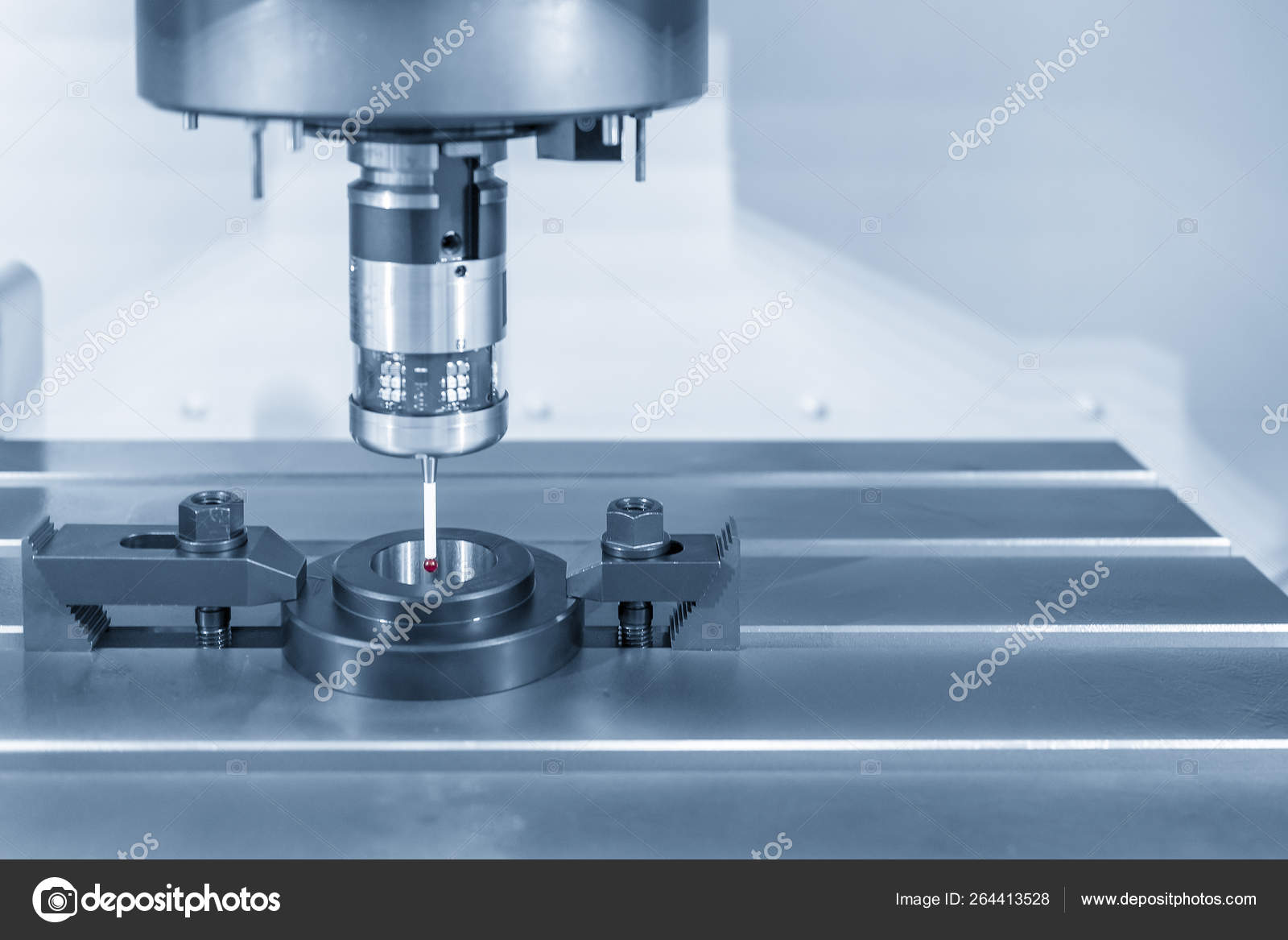 The touch probe attach on the CNC milling machine . — Stock Photo ...