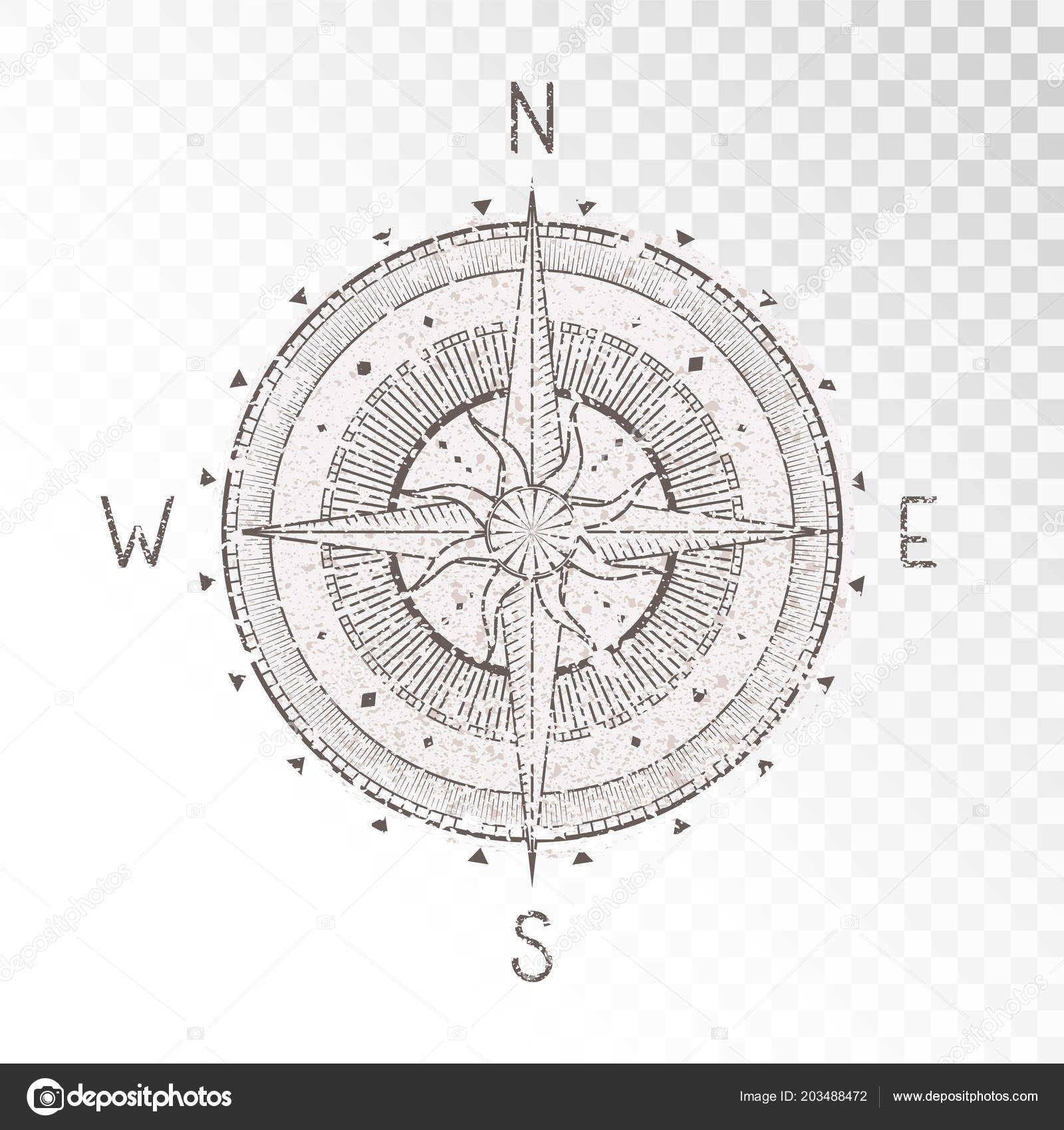Vector Illustration Vintage Textured Compass Wind Rose Grunge Texture ...