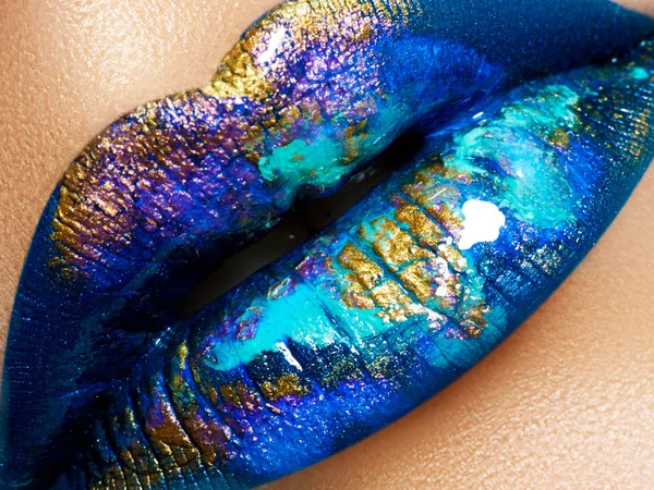 Fashion and beauty. Creative lip makeup. Artistic make-up — Stock Photo ...