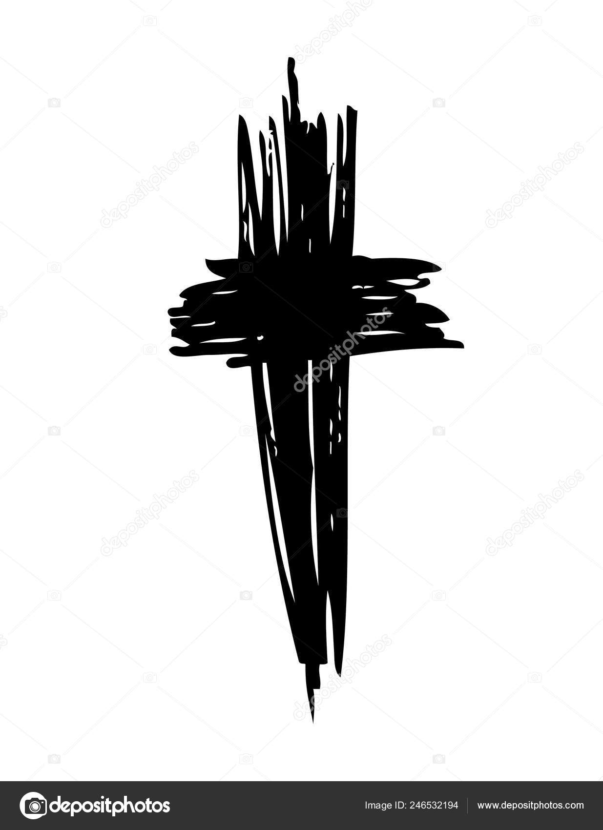 Black Messy Brush Style Cross Isolated White Background Stock Vector ...