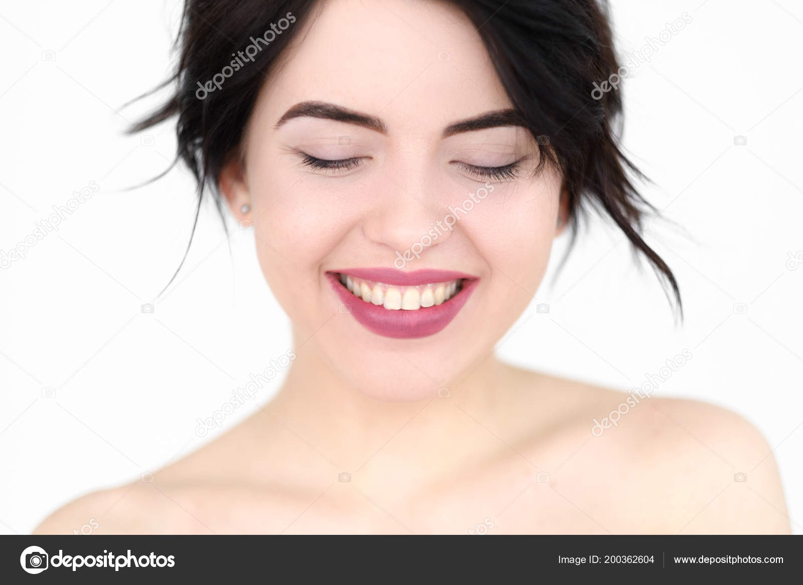 Emotion face happy smiling joyful delighted woman Stock Photo by ...