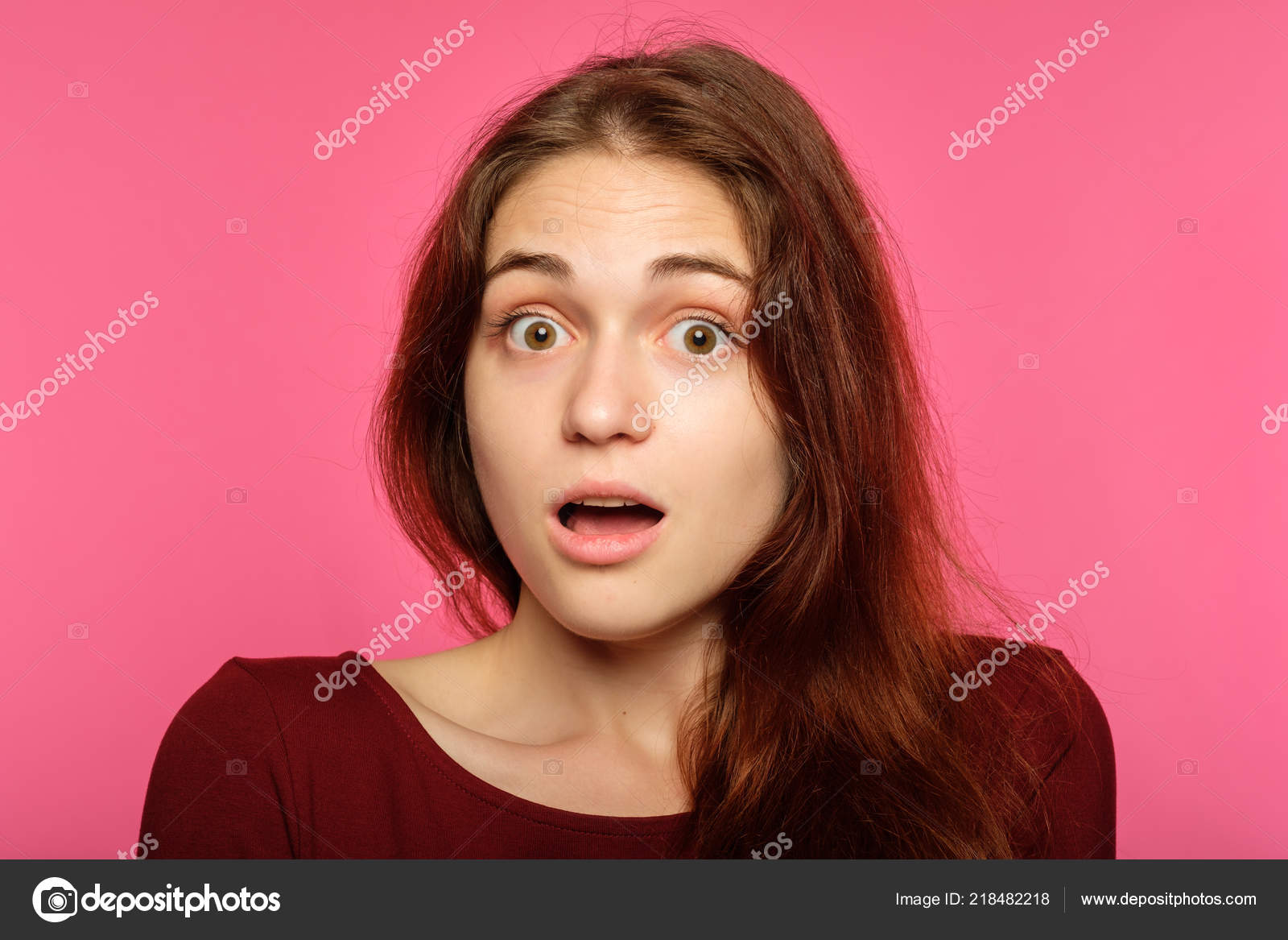 Surprised startled amazed woman gasping emotion Stock Photo by ...