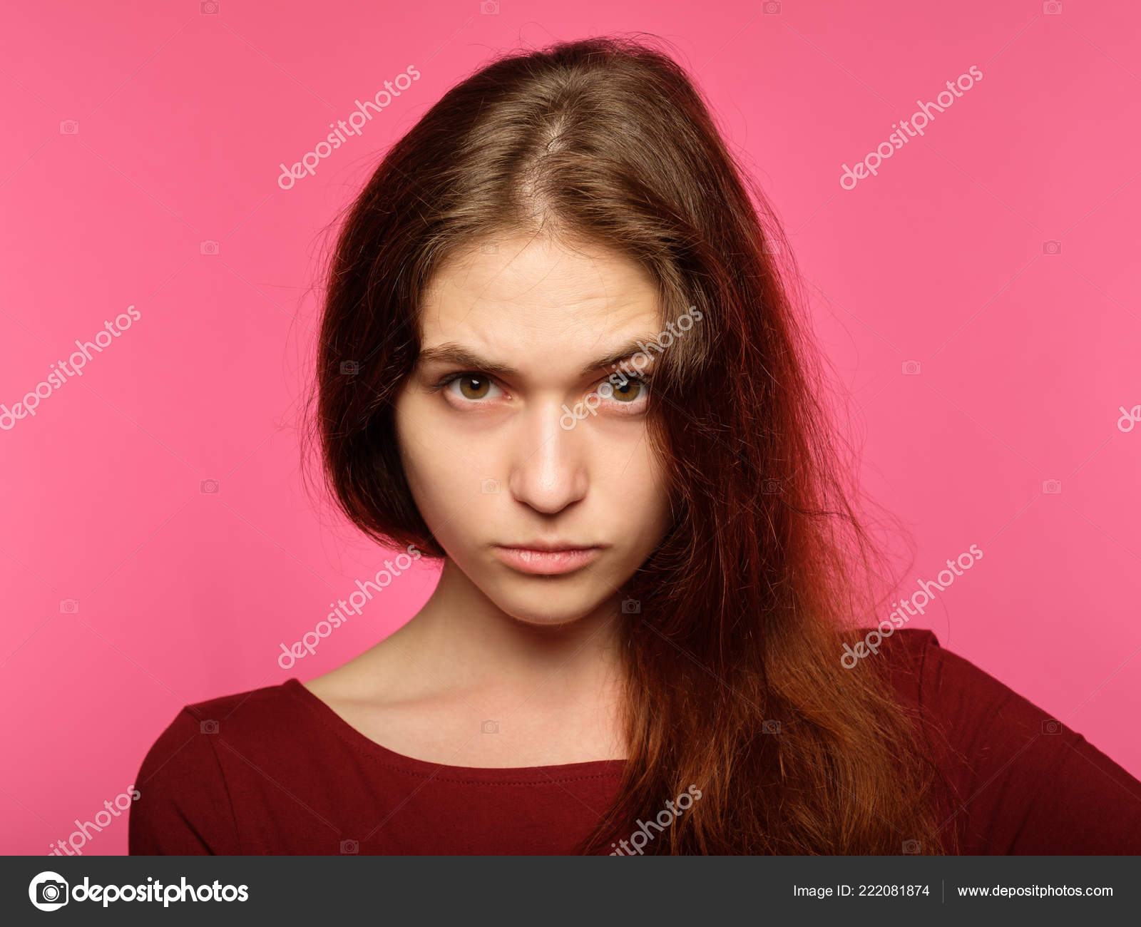 Stern piercing look serious cross girl emotion Stock Photo by ©golubovy ...