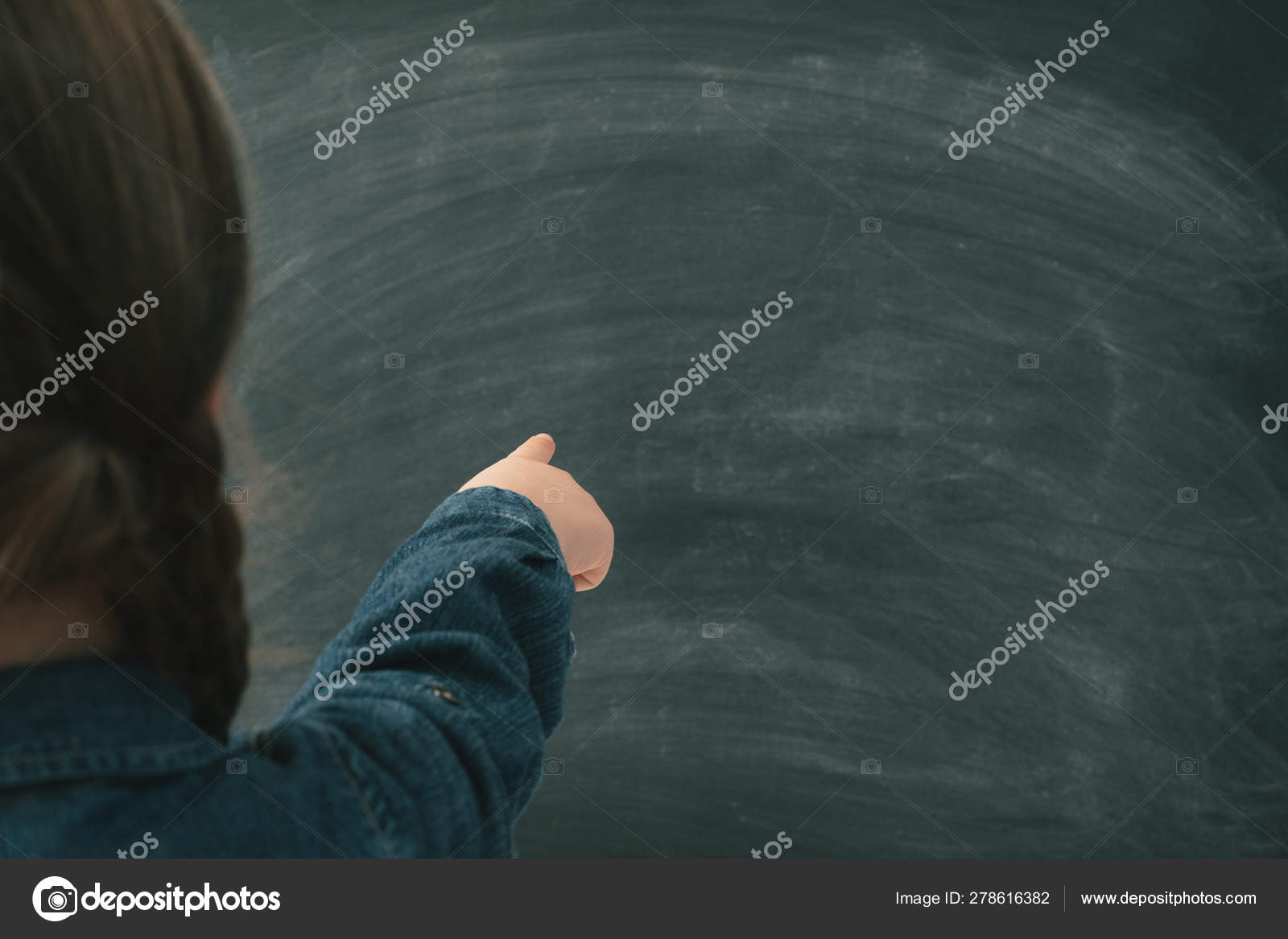 School education girl pointing blank chalkboard — Stock Photo ...