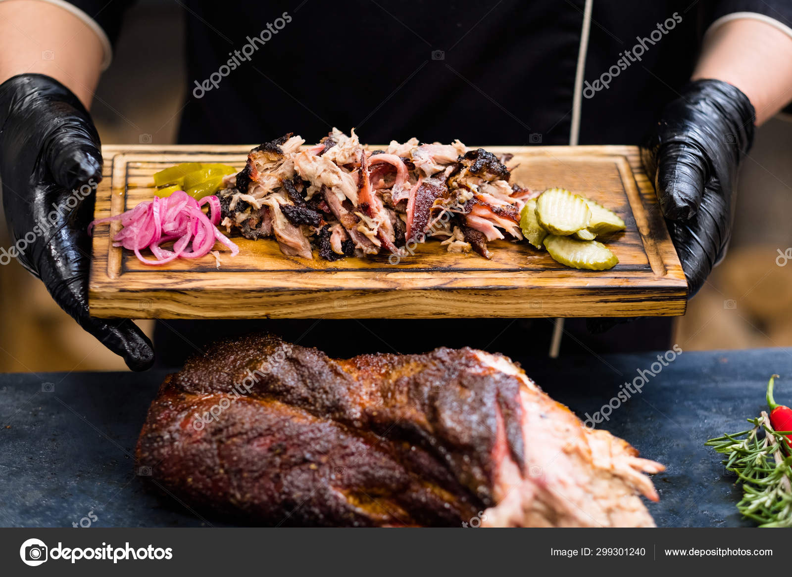 Grill restaurant kitchen chef smoked pulled pork Stock Photo by ...