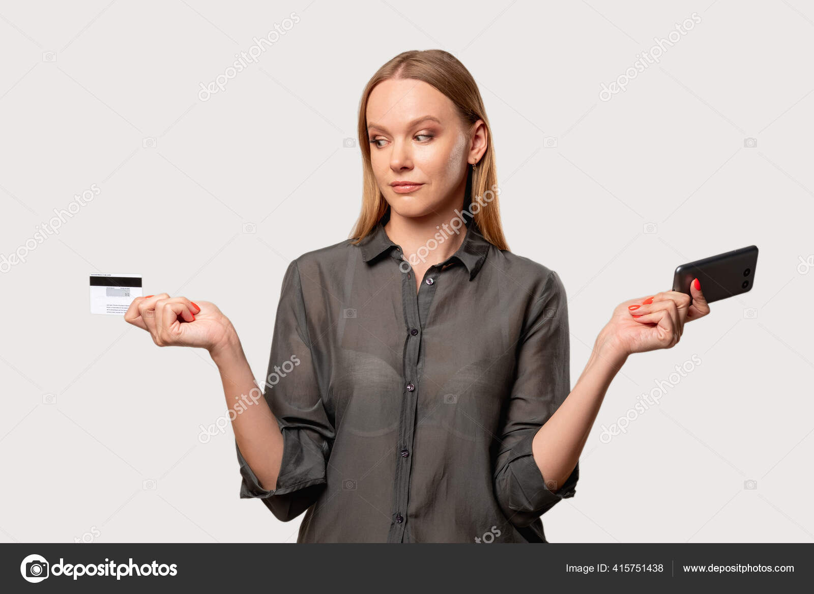 Mobile banking confused female client transfer Stock Photo by ©golubovy ...