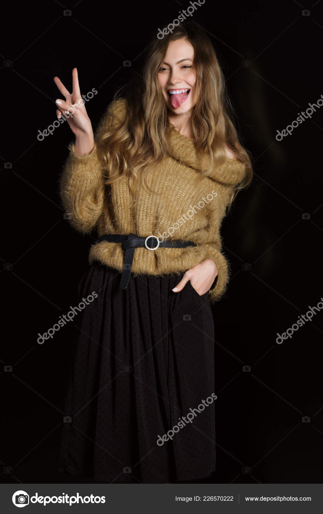 Funny Girl Playing Ape Grimace Laughing Emotional Happy Girl Image ...