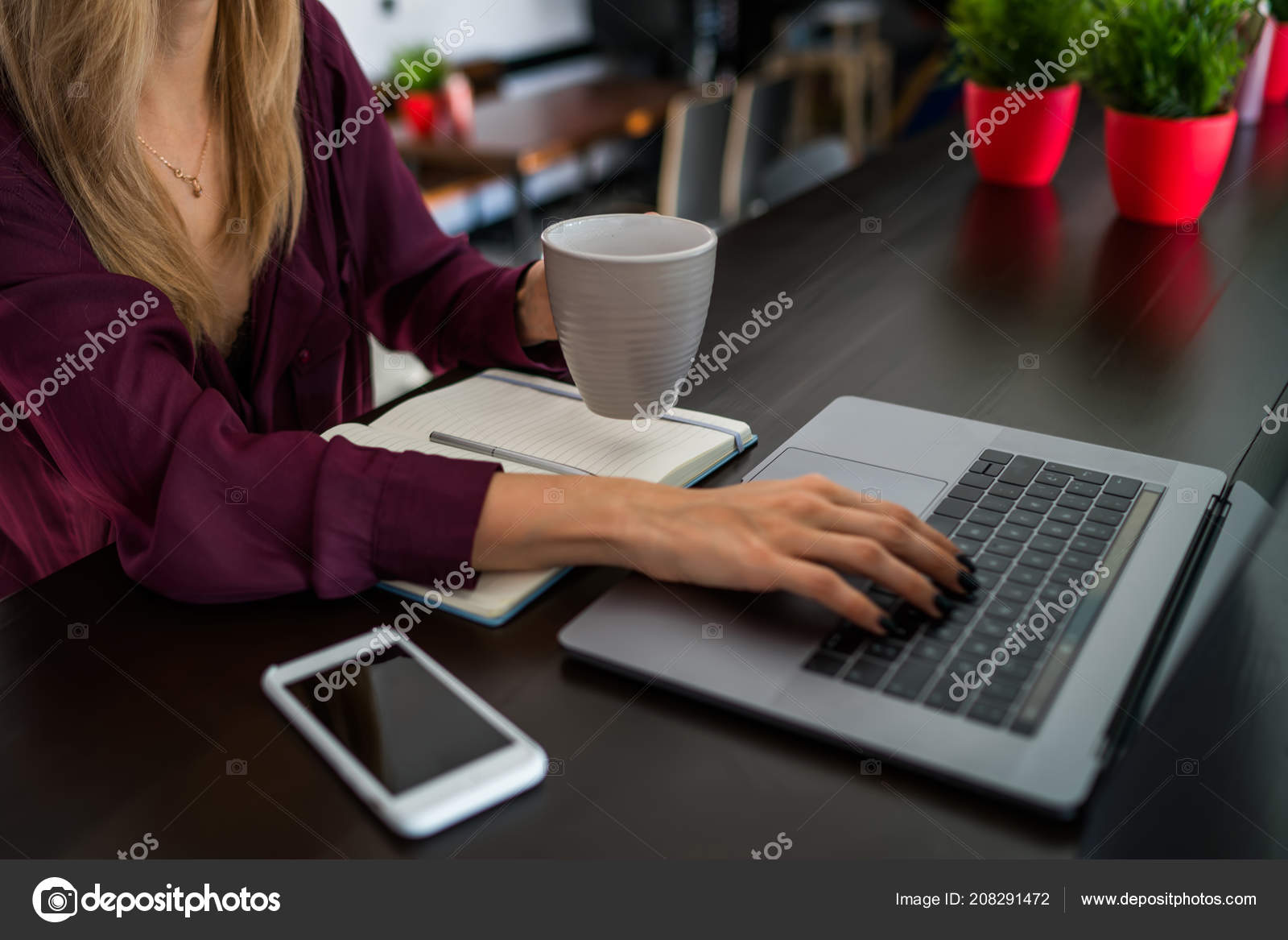 Young Female Blogger Writing Text New Article While Working Laptop ...