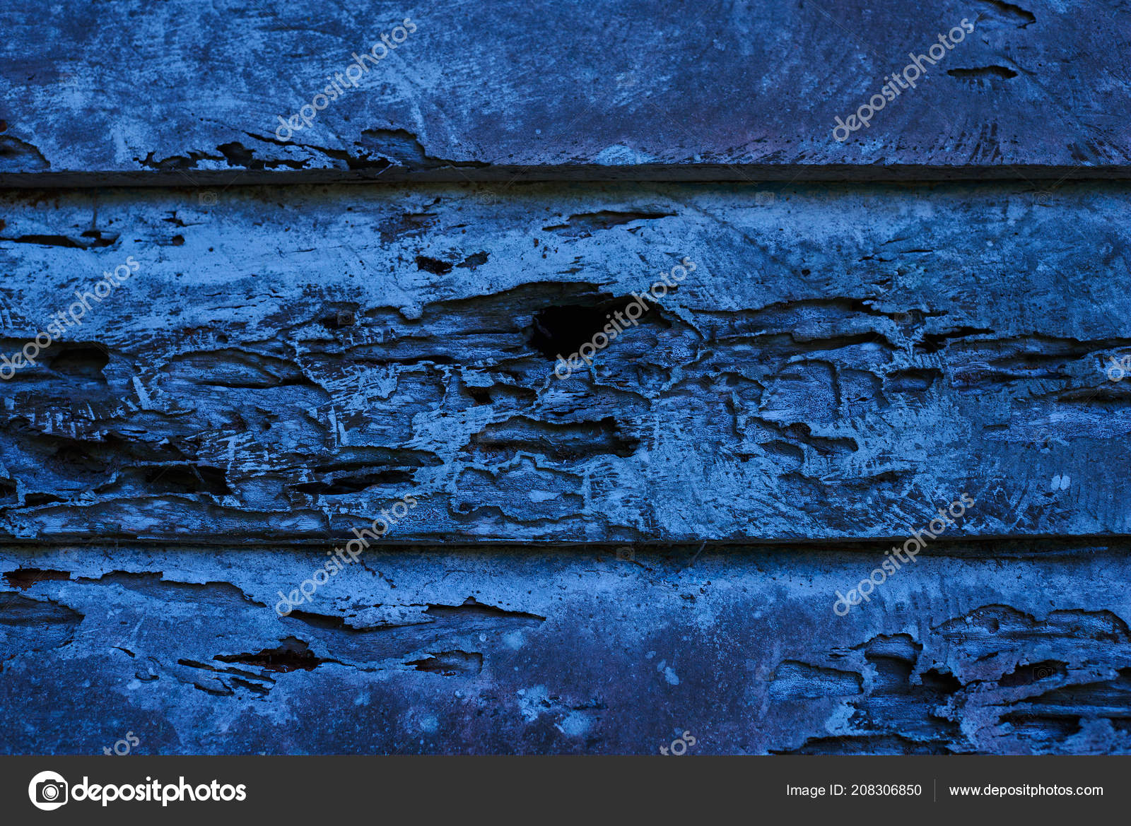Bright Blue Color Close Shot Heavily Weathered Exterior Wall Broken ...