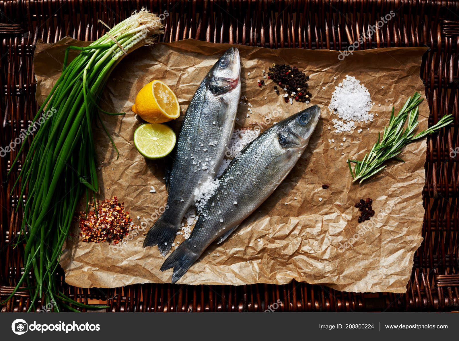 Two Small Sea Bass Fish Shop Counter Put Them Parchment Stock Photo by ...