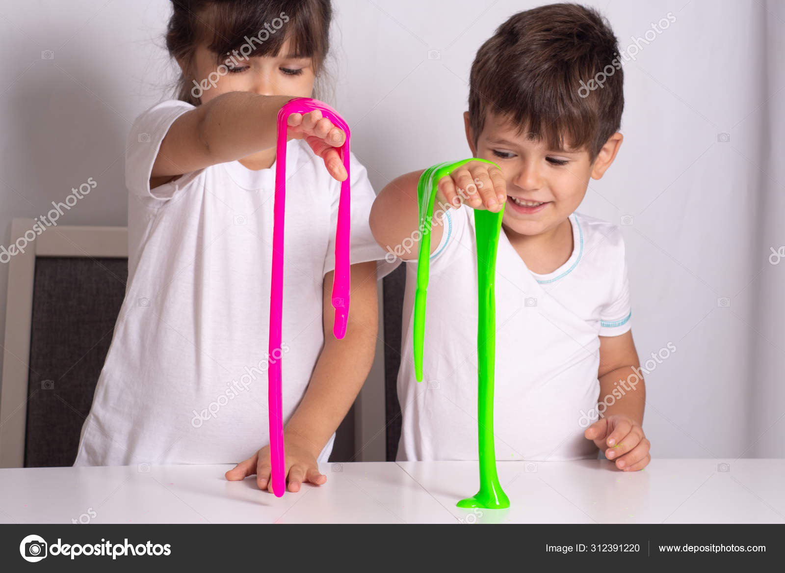 Child Playing Slime Kids Squeeze Stretching Slime — Stock Photo ...