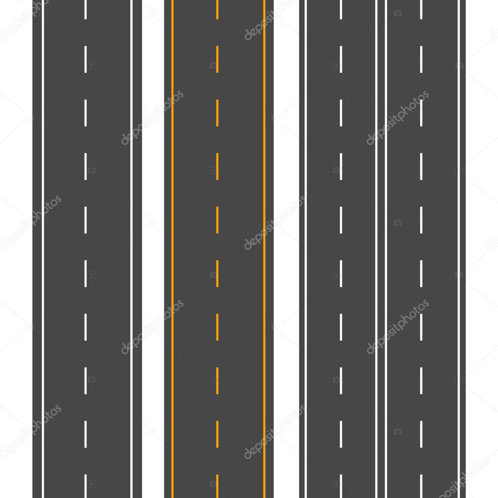Carreteras horizontales. Calle vector camino plano. Señal de asfalto 2023