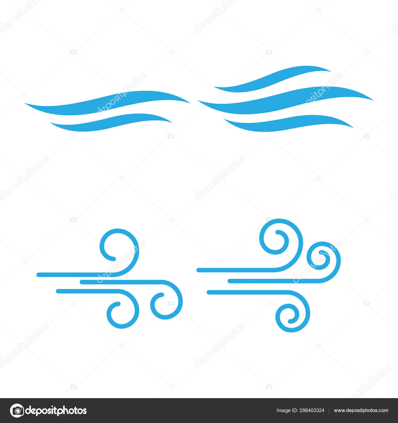 Iconos del viento naturaleza y olas fluyendo. Iconos de aire vector ...