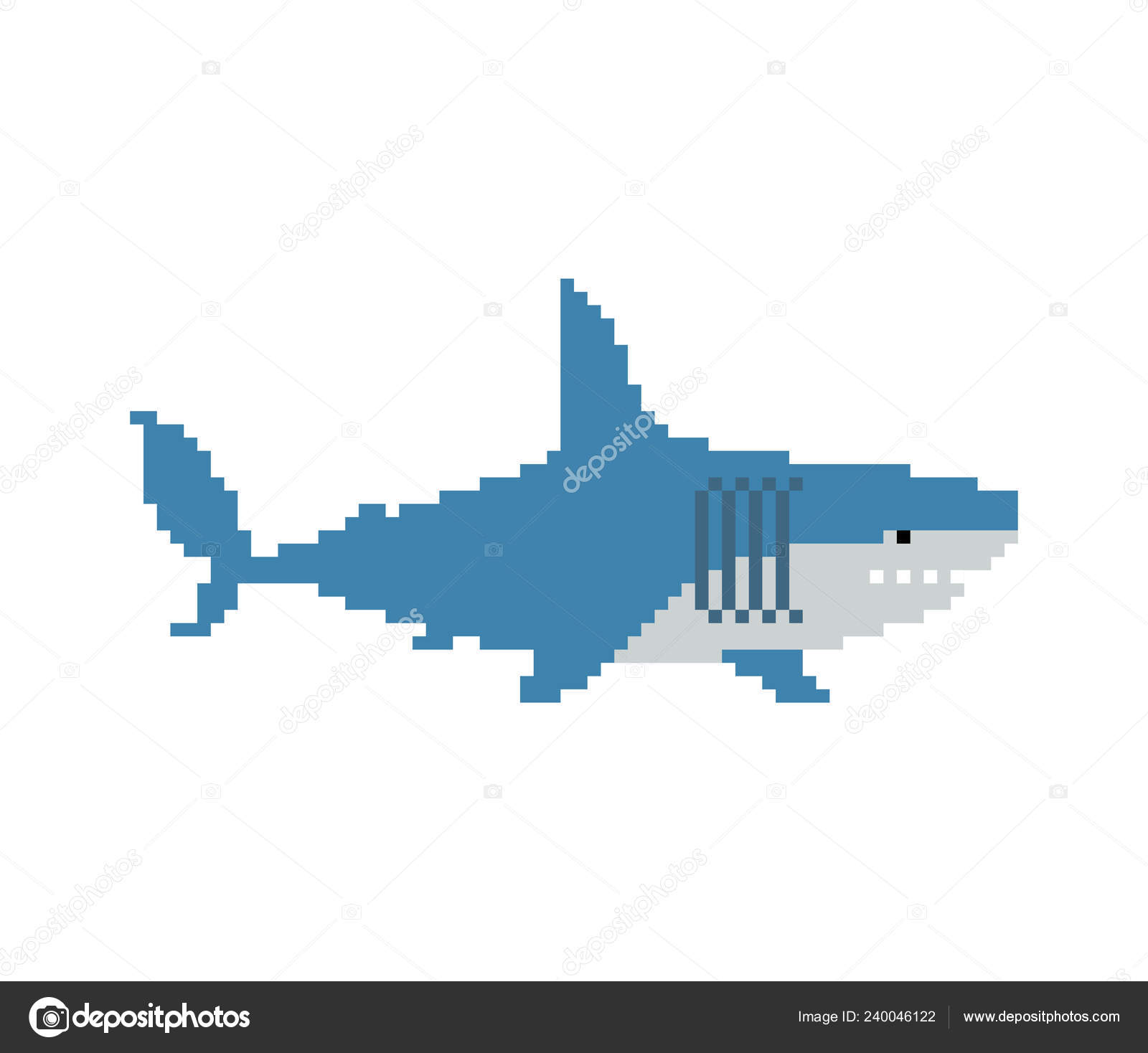 Shark Pixel Art Marine Predator Bit Graphics Old Game Stock Vector ...