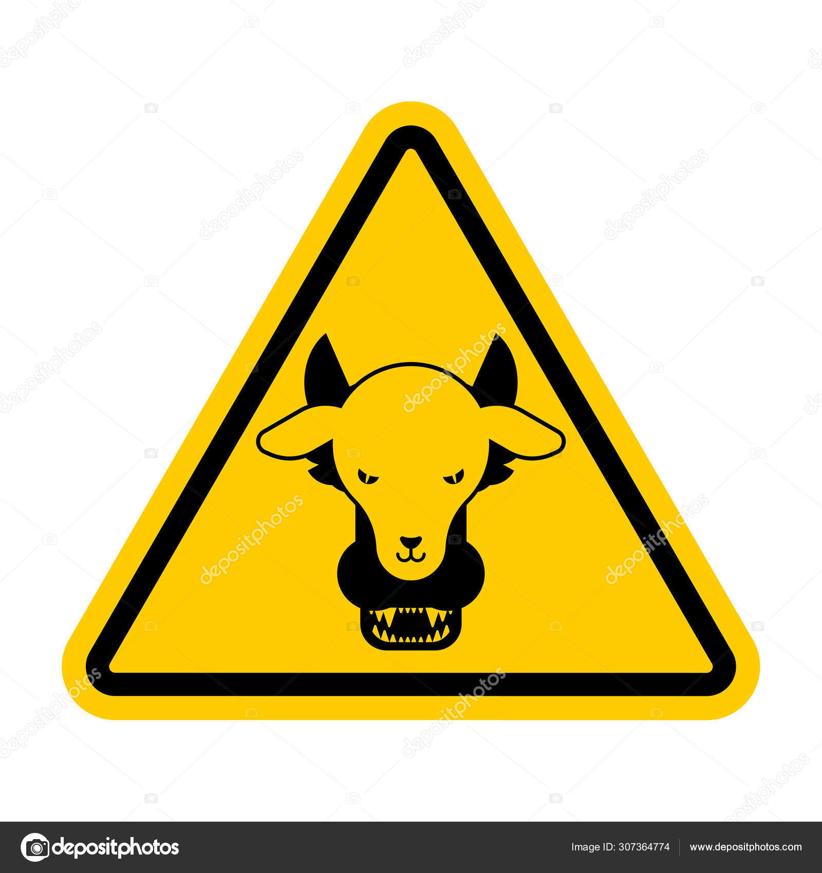 Attention Wolf in sheep's clothing. Warning yellow road sign. Ca Stock ...
