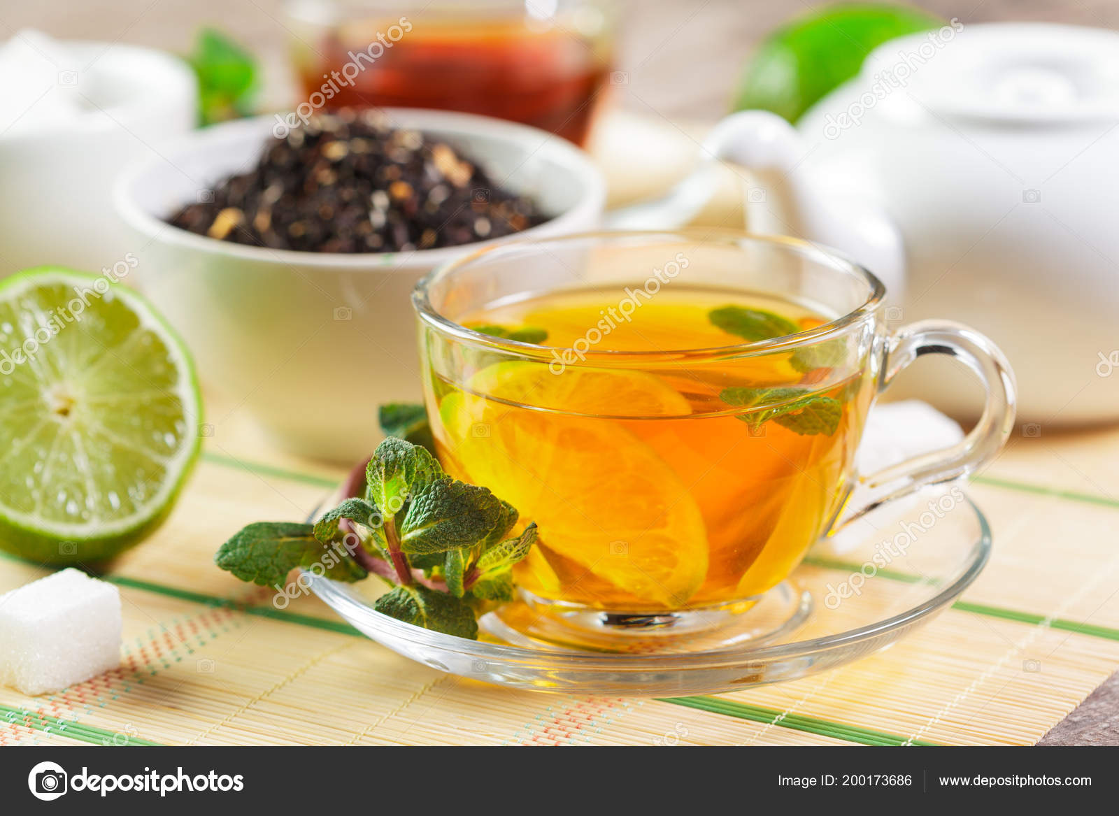 Cup Black Tea Mint Leaves Wooden Table Stock Photo by ©Fotofabrika ...