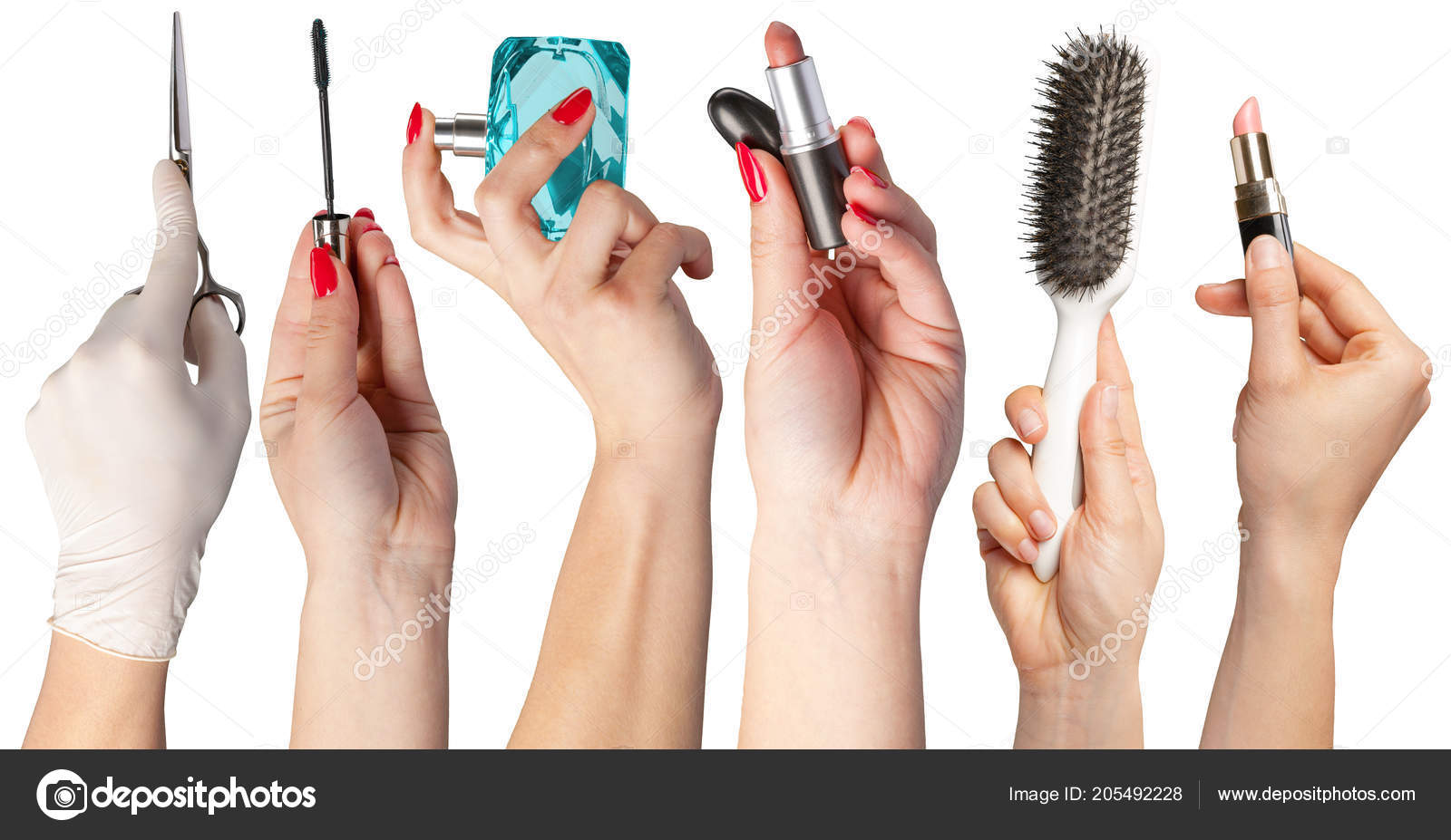Collection Hands Holding Tools Makeup Isolated White — Stock Photo ...