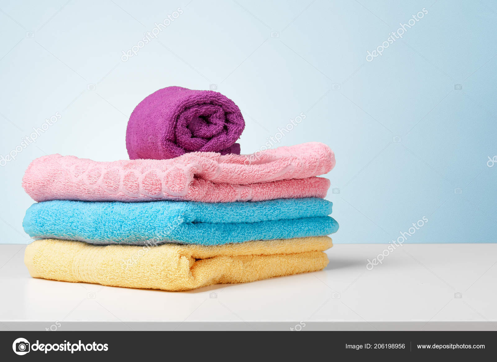 Stack Bath Towels Light White Background Closeup Stock Photo by ...