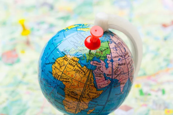 Travel Destination Points Map Indicated Colorful Thumbtacks Stock Photo ...