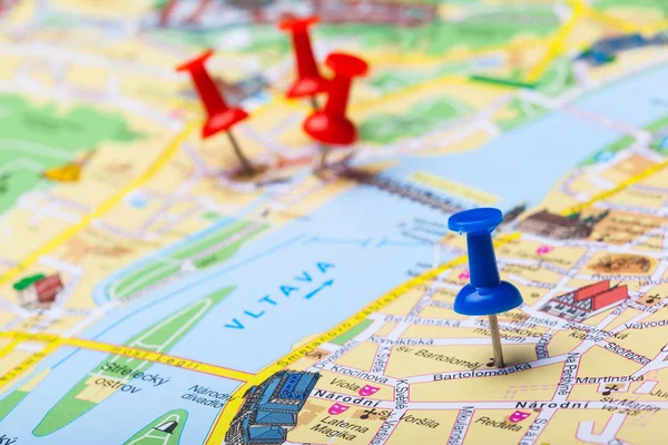 Travel Destination Points Map Indicated Colorful Thumbtacks Stock Photo ...