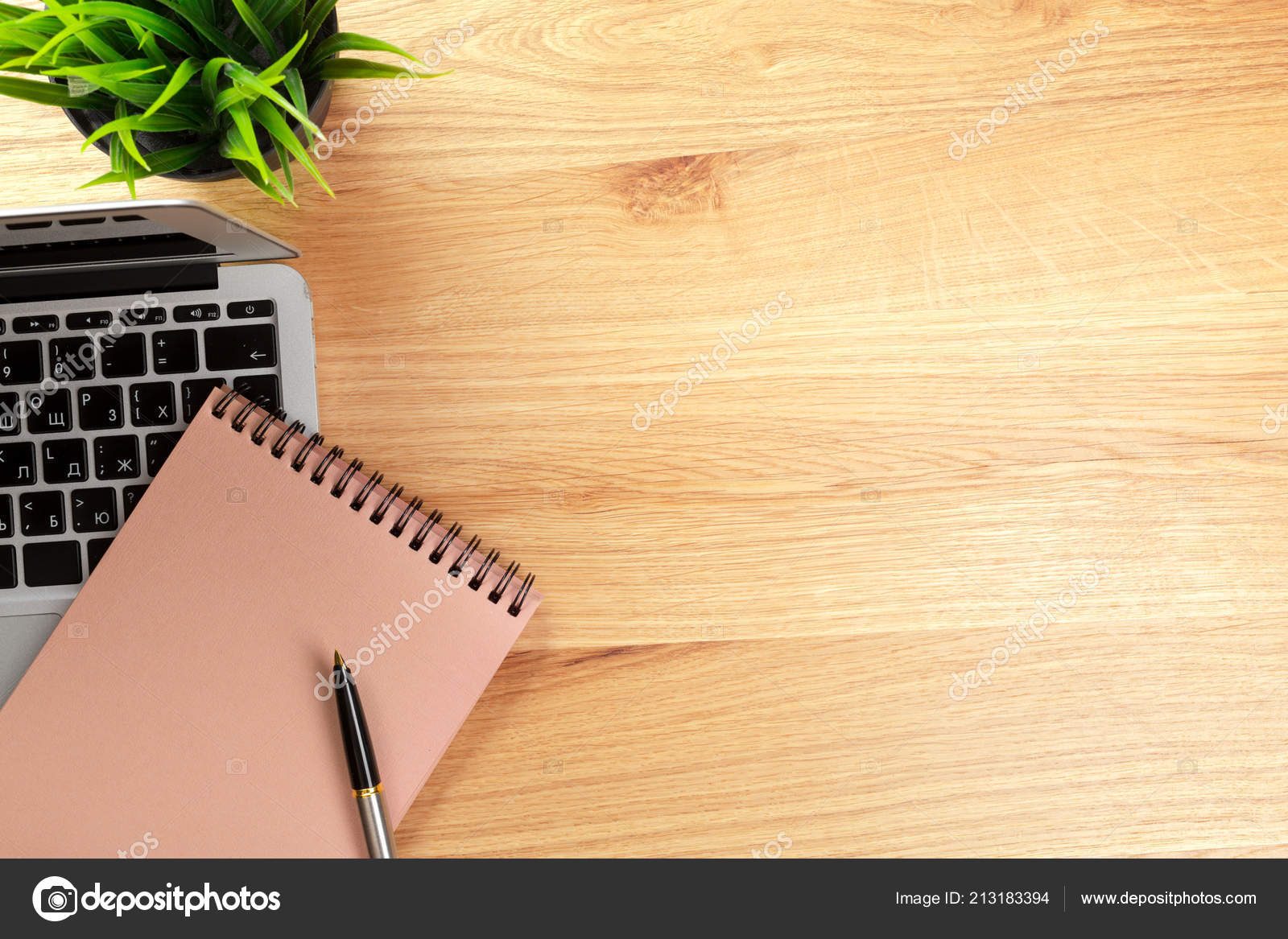 Notepad Laptop Wooden Table Stock Photo by ©Fotofabrika 213183394