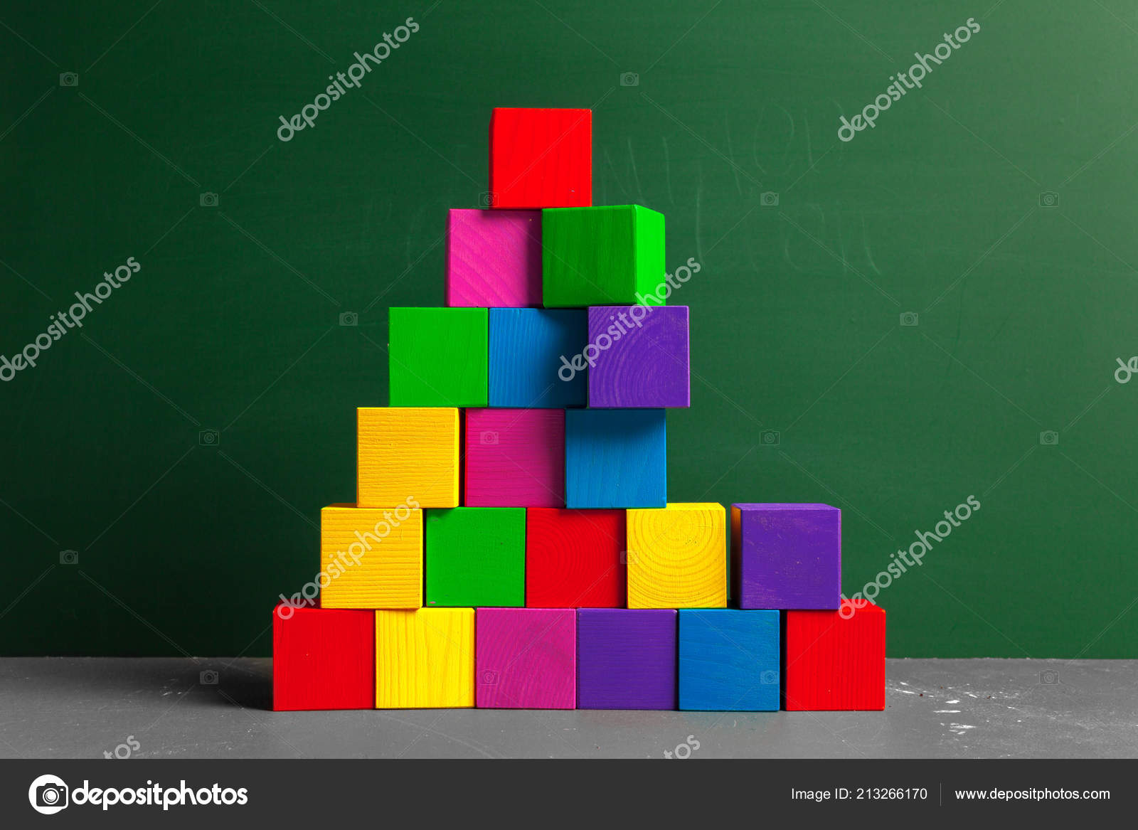 Pyramid Multicolored Blocks Green Background Stock Photo by ...