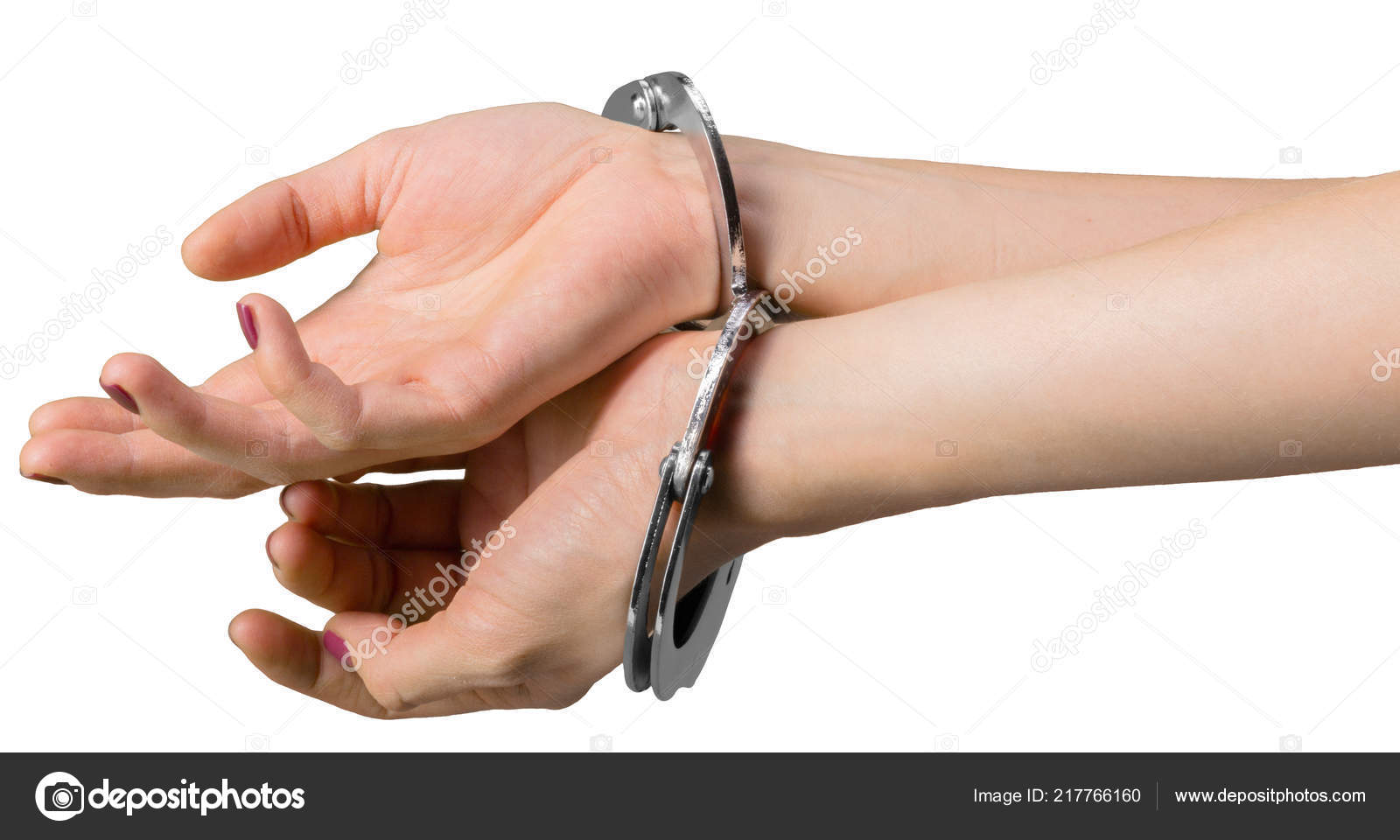 Hands Wearing Handcuffs Isolated White Background Stock Photo by ...