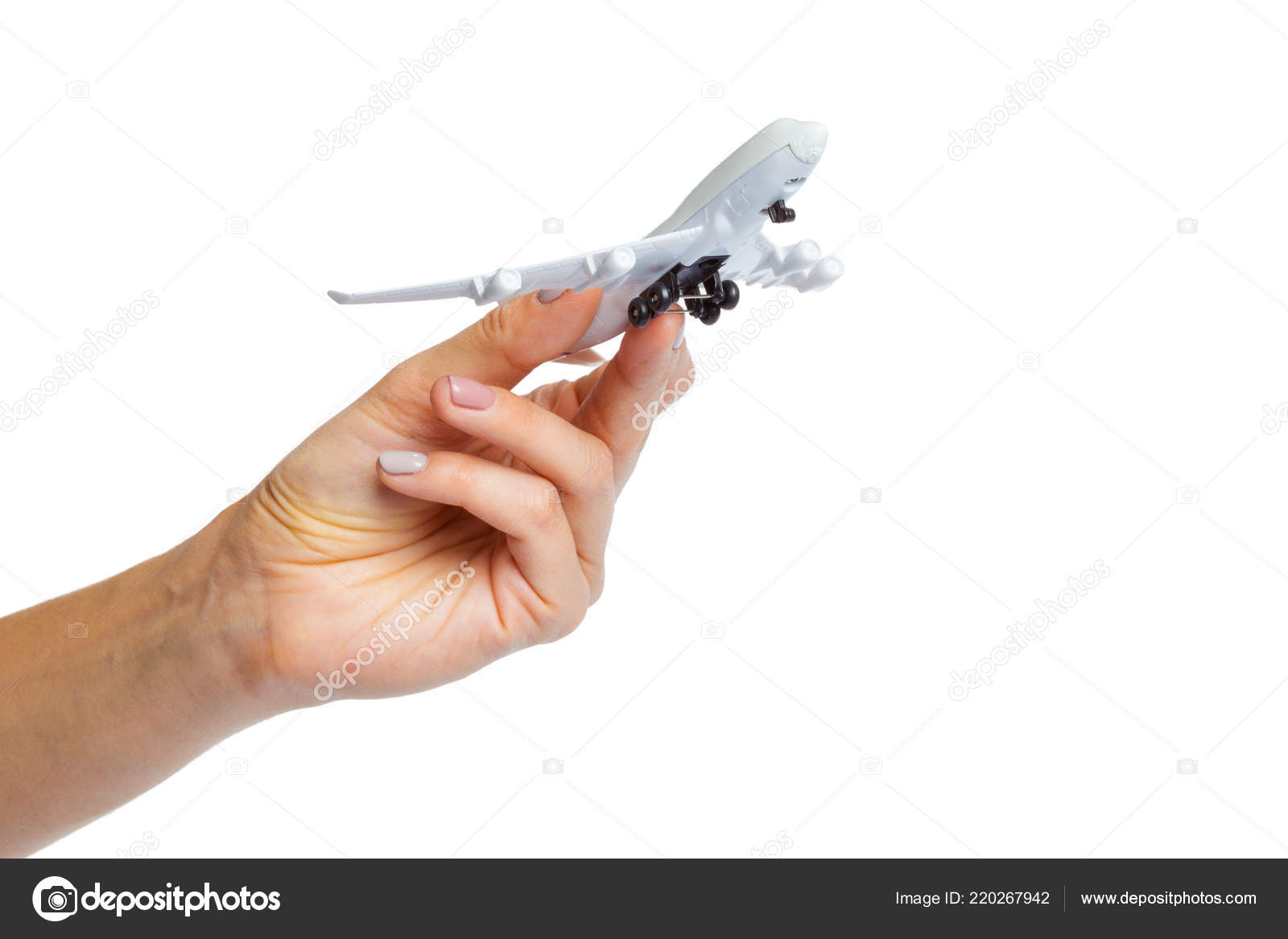 Hand Holding Airplane Toy Model Isolated White Background — Stock Photo ...