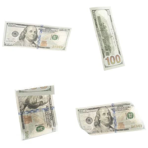 Collage American Dollars Banknotes Isolated White Background — Stock ...