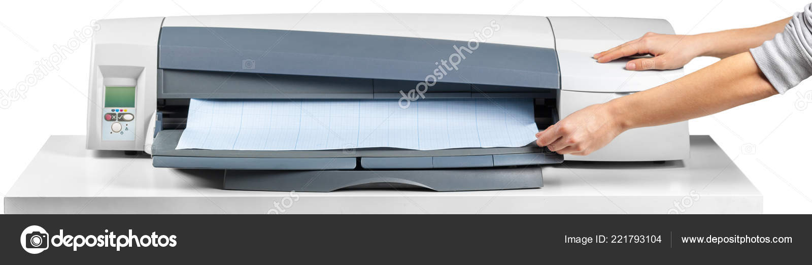 Close Person Using Moden Printer Table White Background Stock Photo by ...