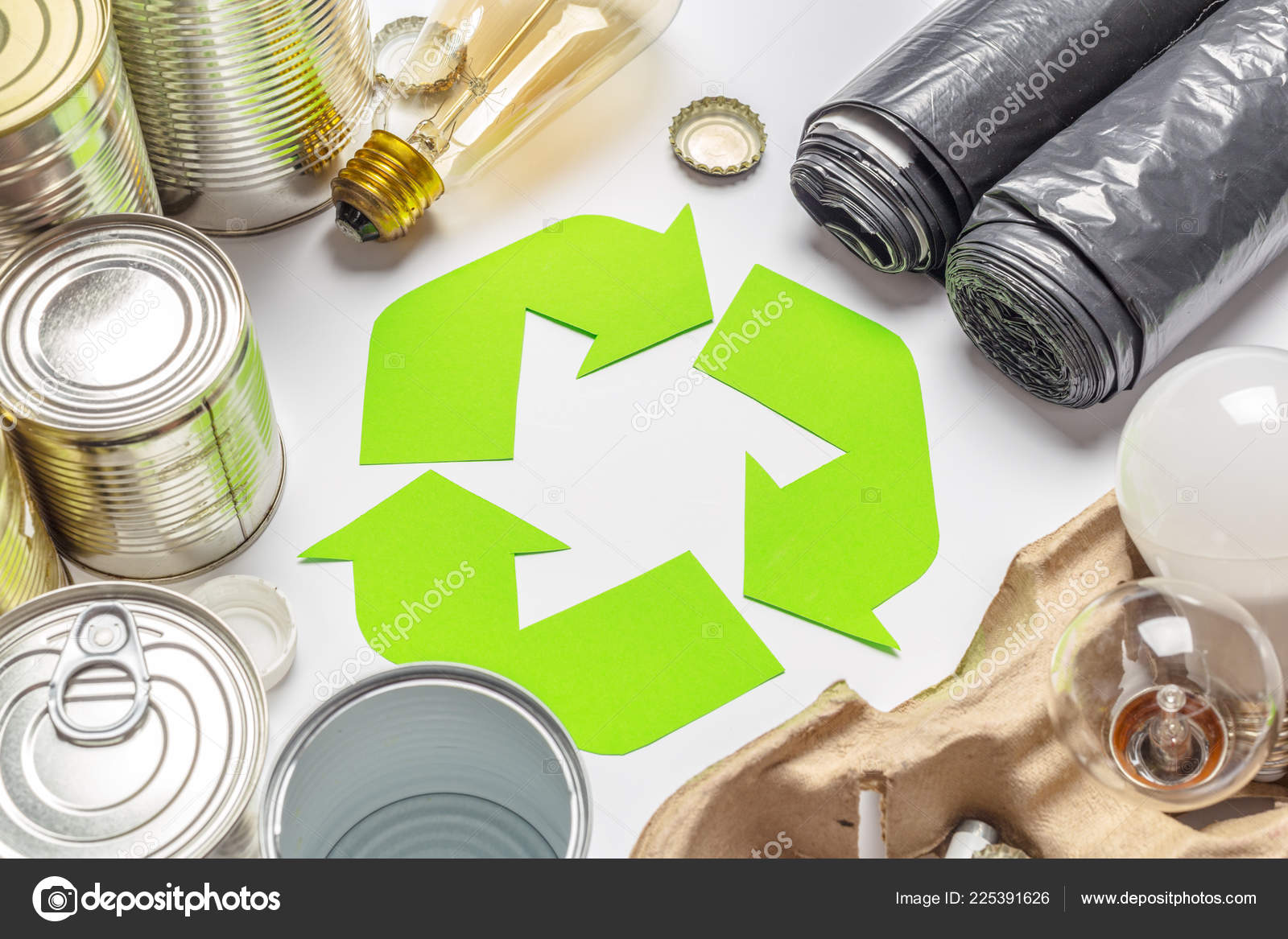 Eco Concept Recycling Symbol Table Background Top View Stock Photo by ...