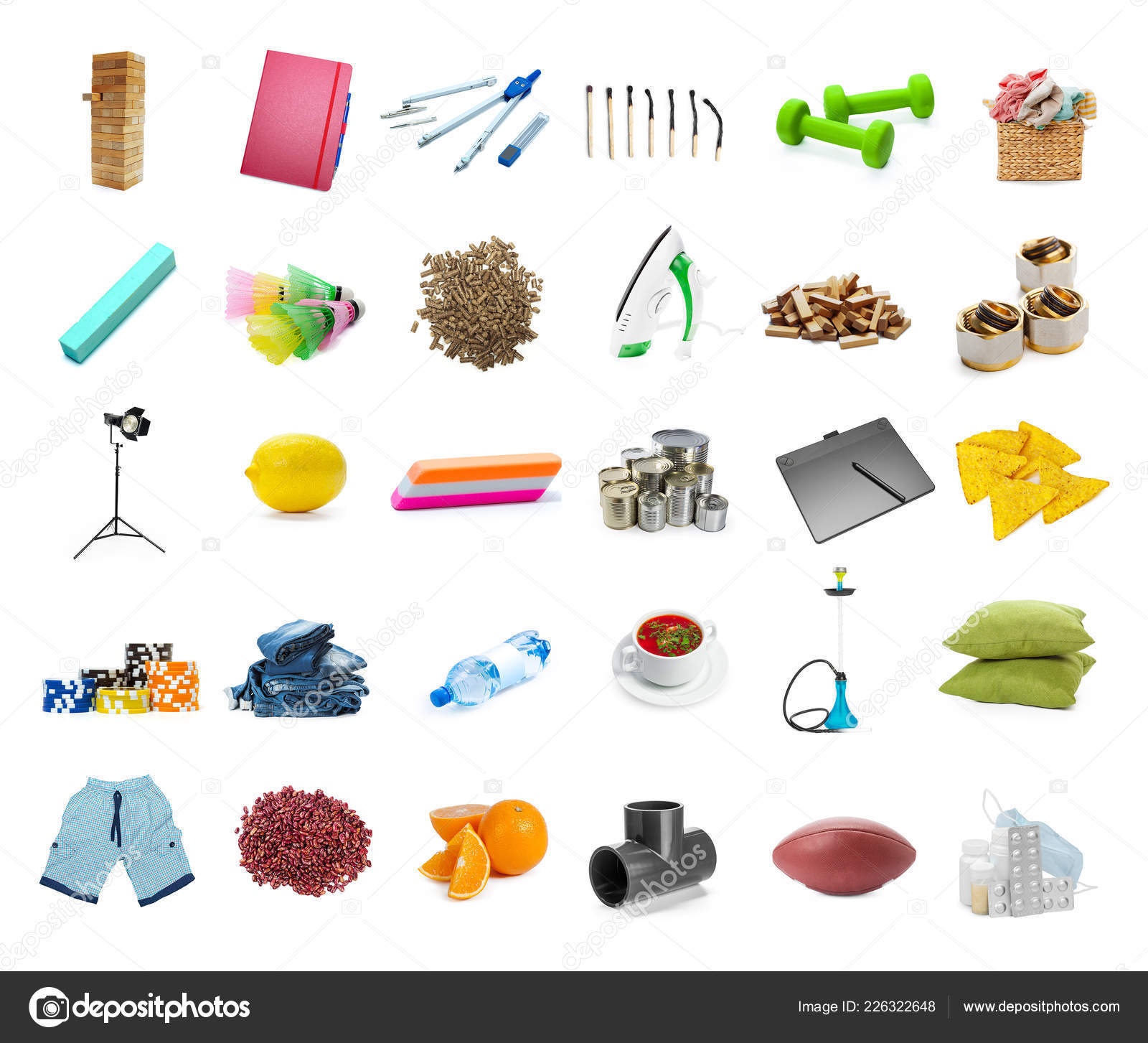 Grande Collection D'objets Différents Isolé Fond Blanc image libre de ...