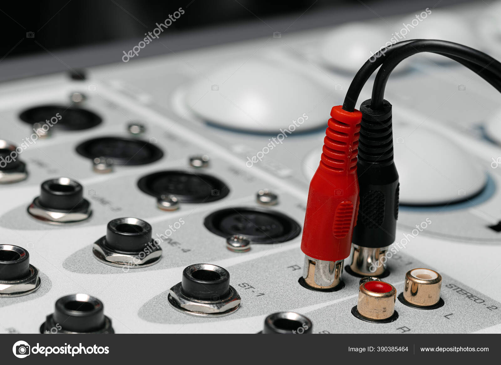 Rear panel of music system amplifier with wires Stock Photo by ...
