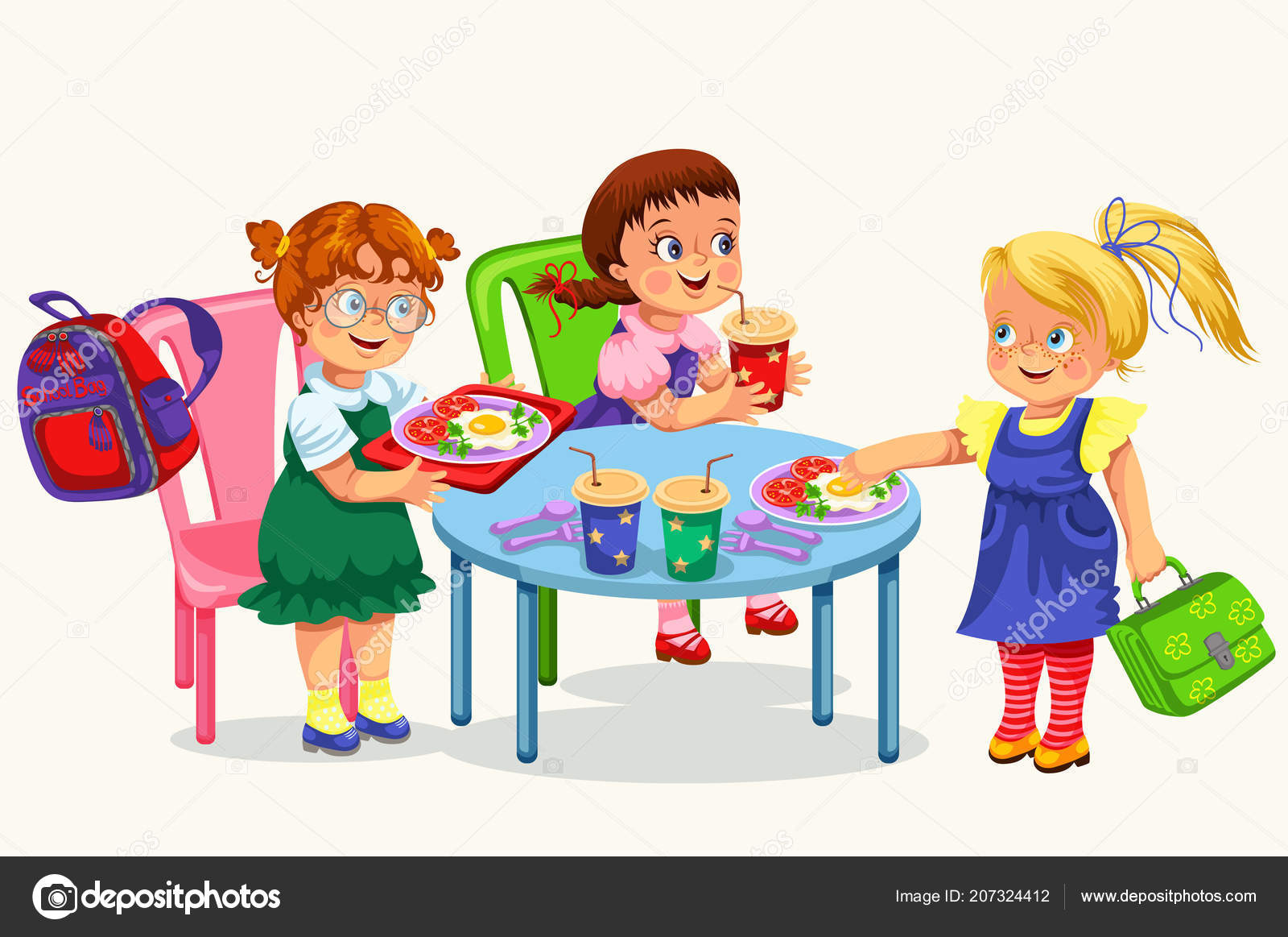 Cartoon School Lunch Table