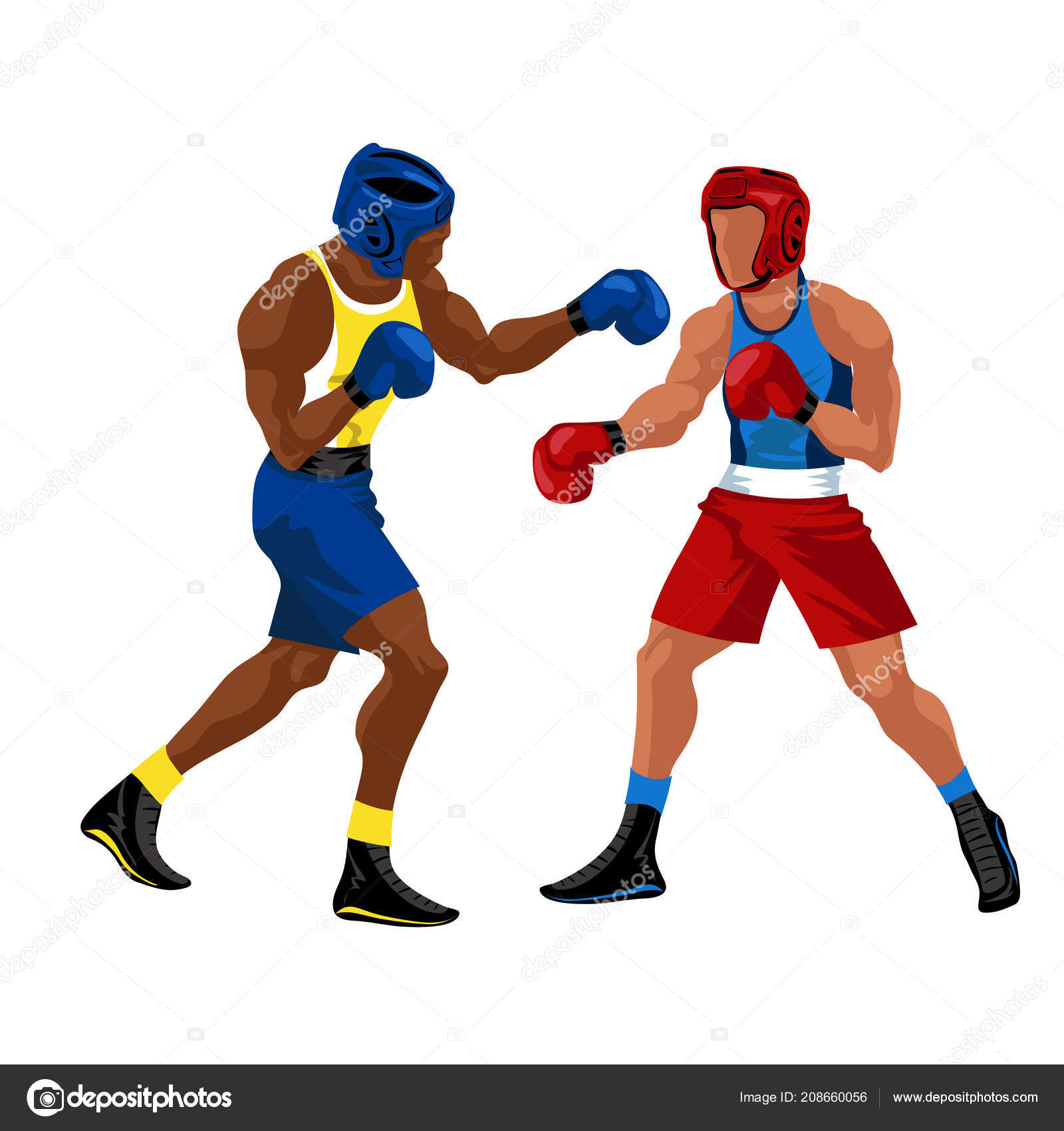 Boxing match in ring flat poster. Professional boxers in sportswear and ...