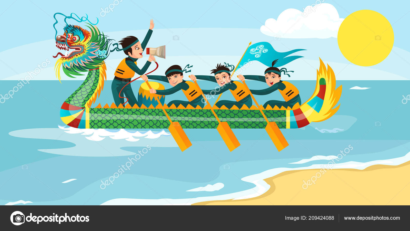 Dragon boat racing horizontal banner vector illustration — Stock Vector ...
